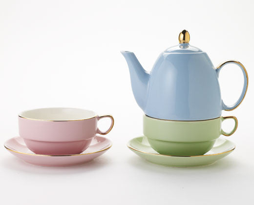 Solids Tea For Two, Multicolor Ceramic Stackable Teapot and Two Tea ...